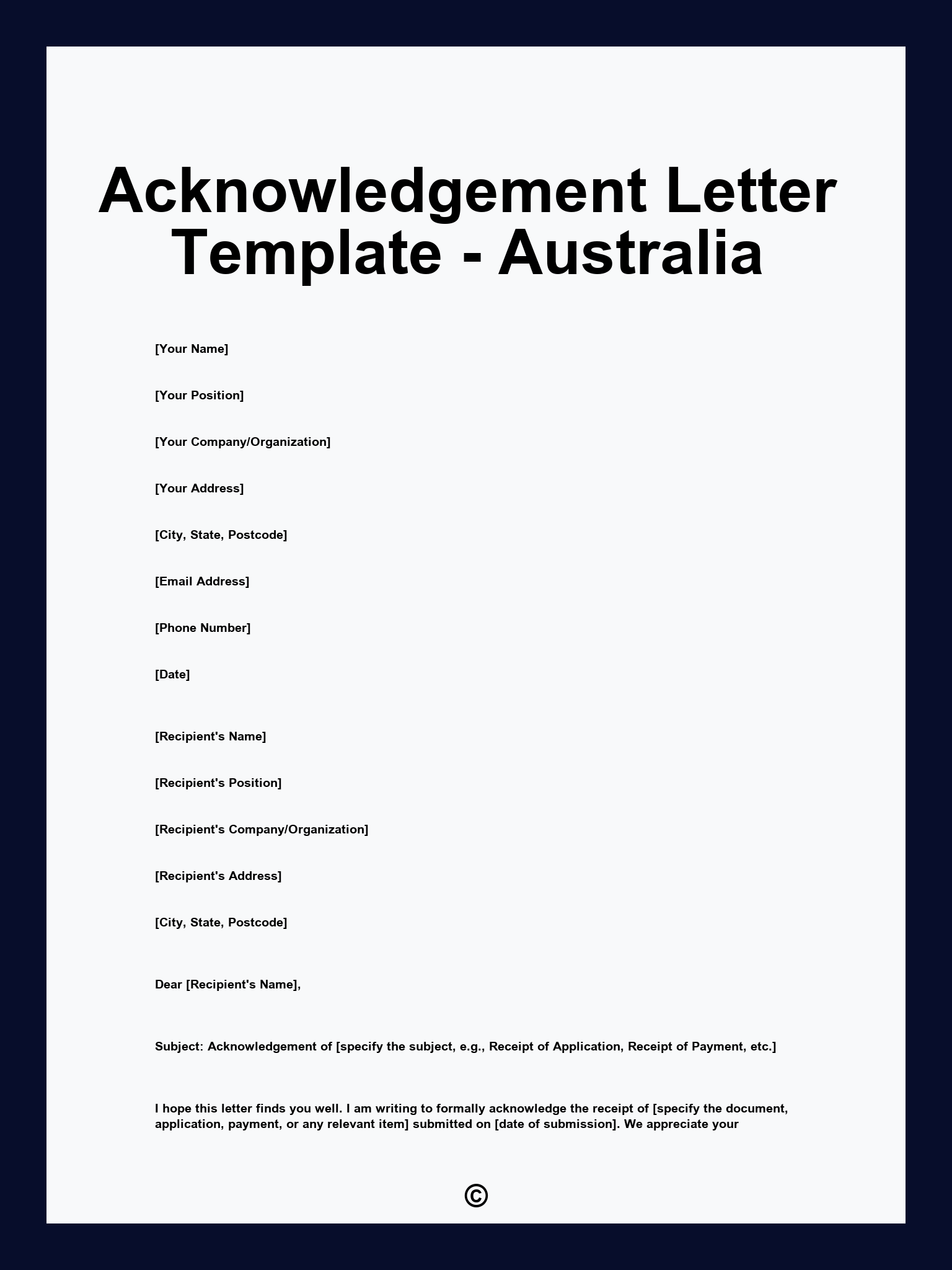Acknowledgement Letter Template - Australia