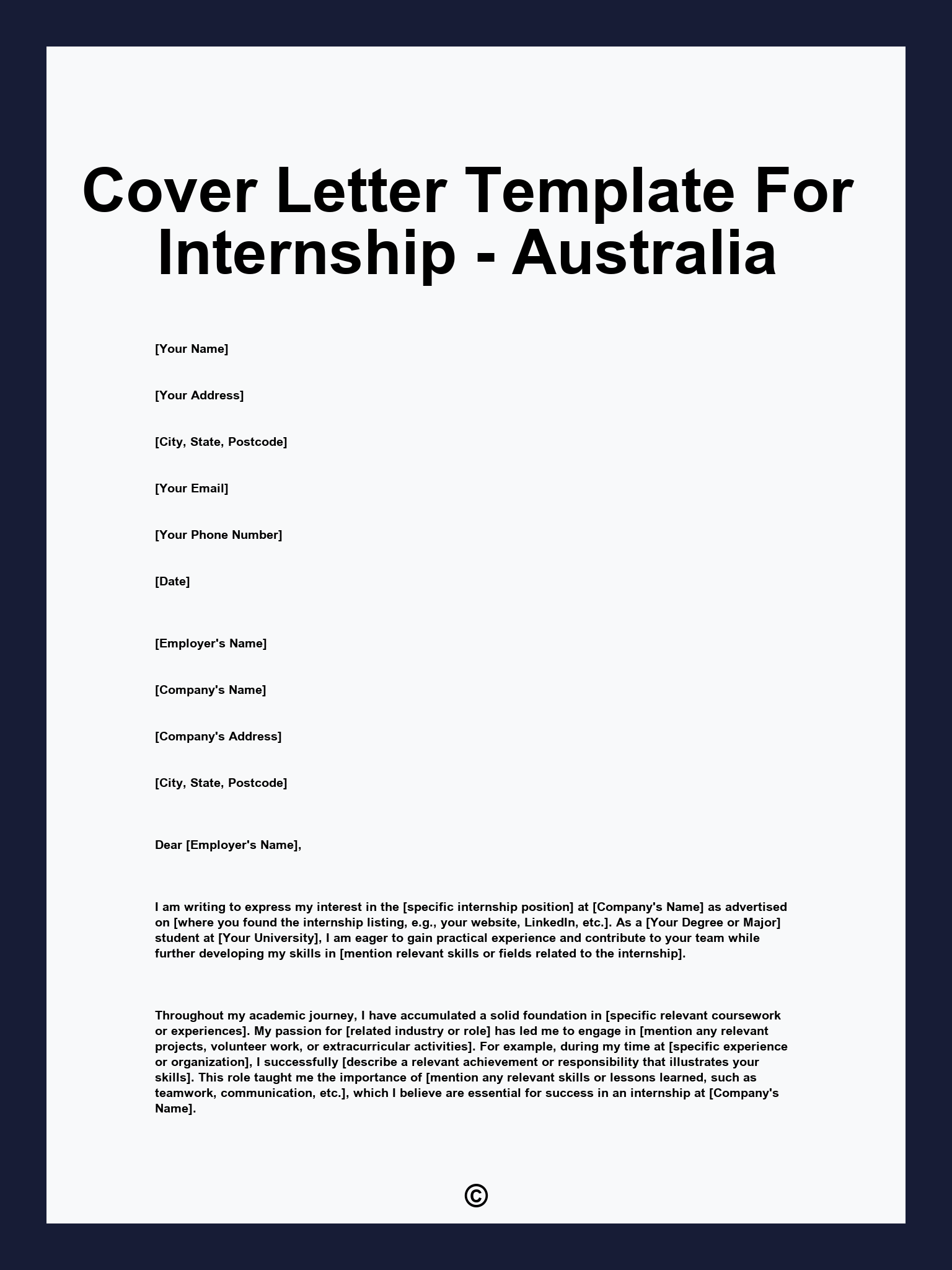 Cover Letter Template For Internship - Australia