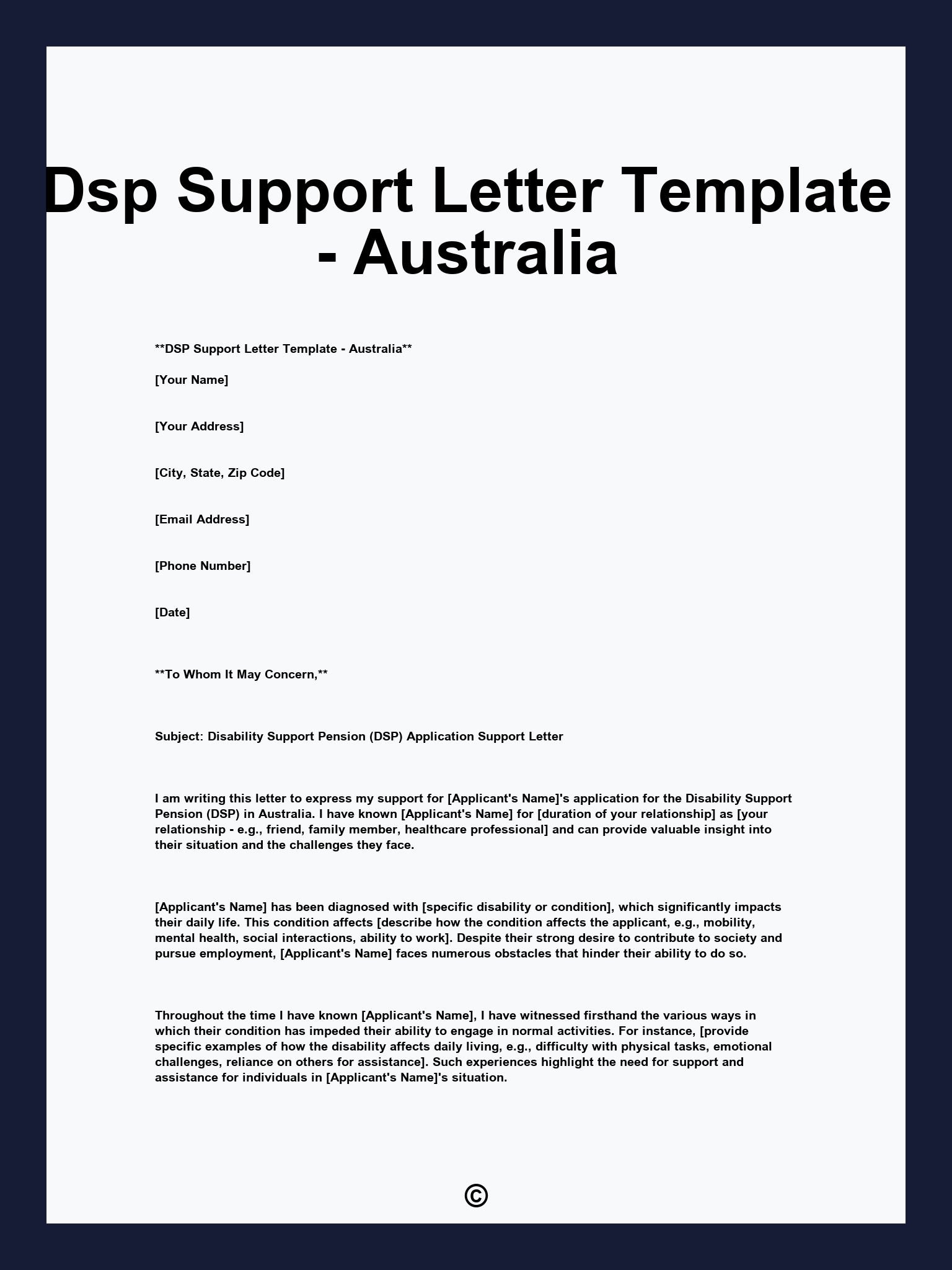 Dsp Support Letter Template - Australia