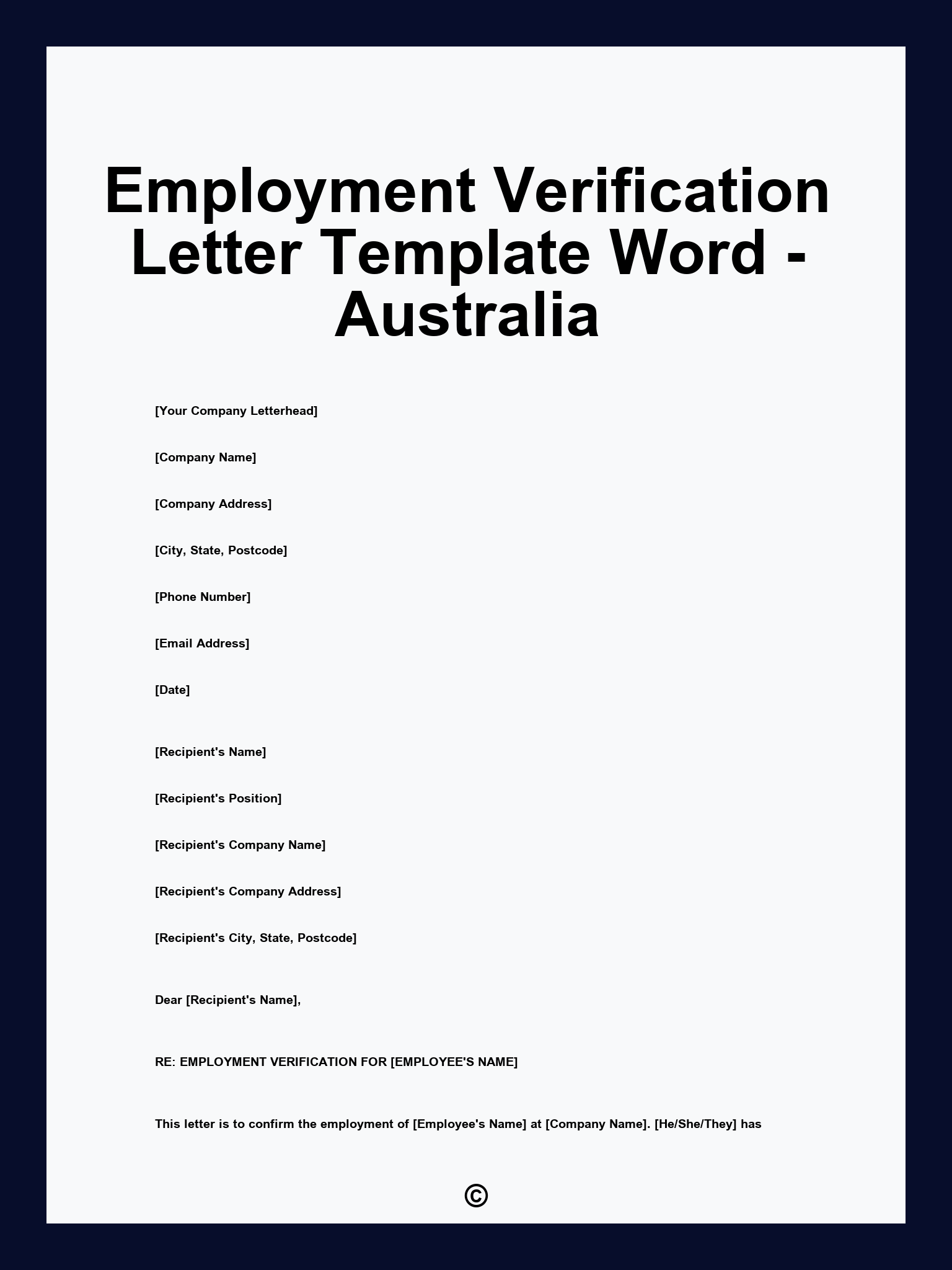 Employment Verification Letter Template Word - Australia