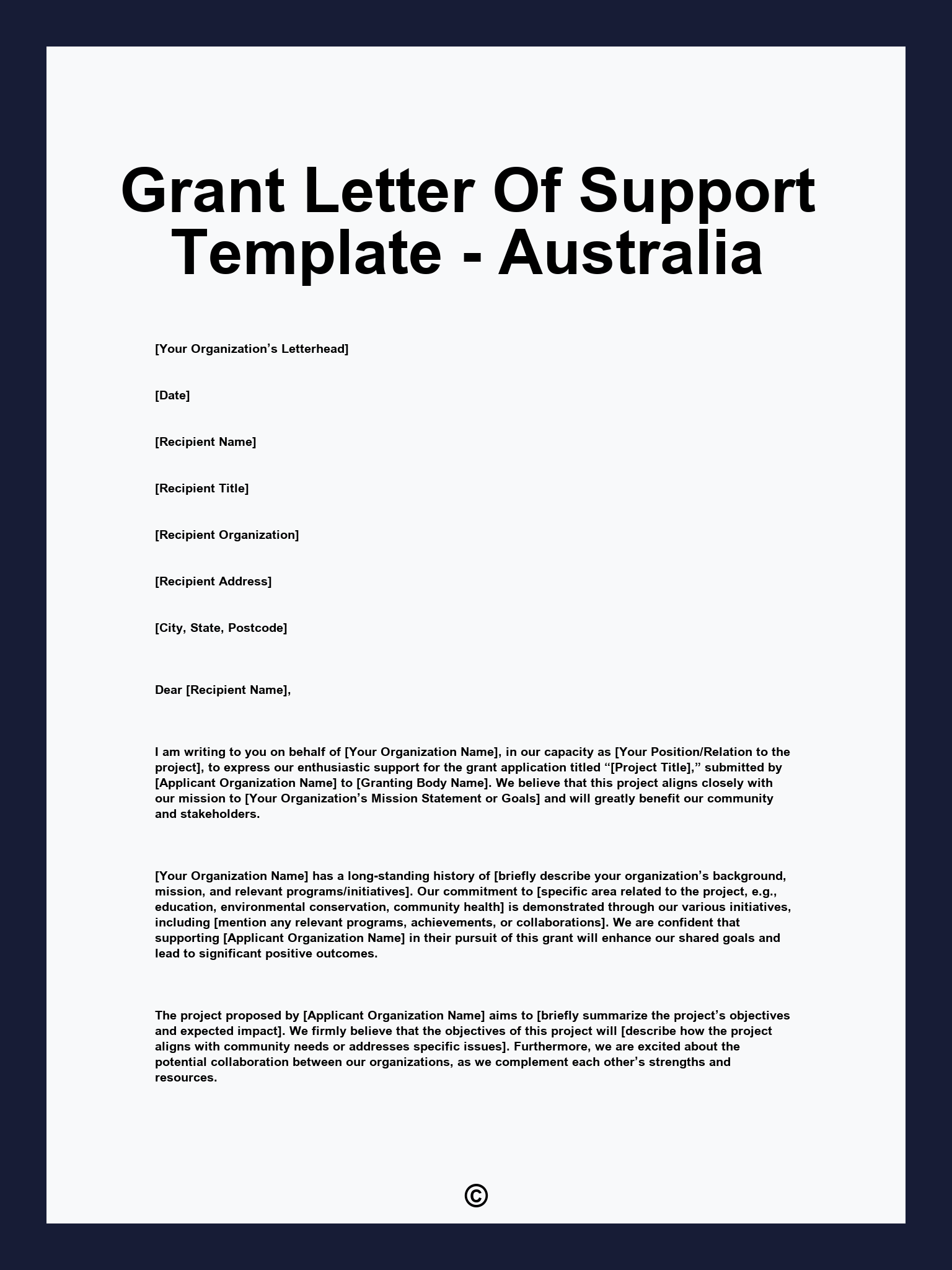 Grant Letter Of Support Template - Australia