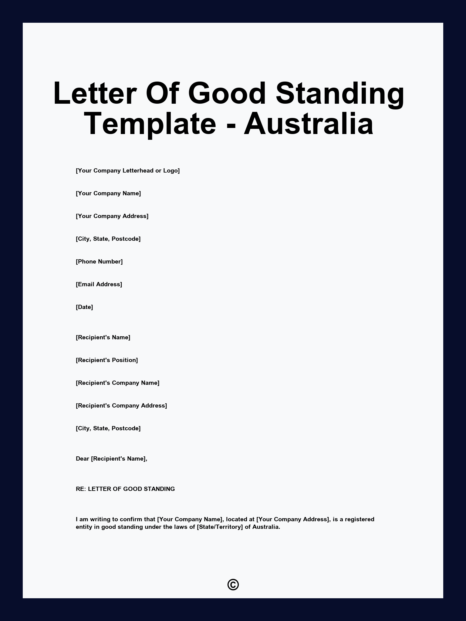 Letter Of Good Standing Template - Australia