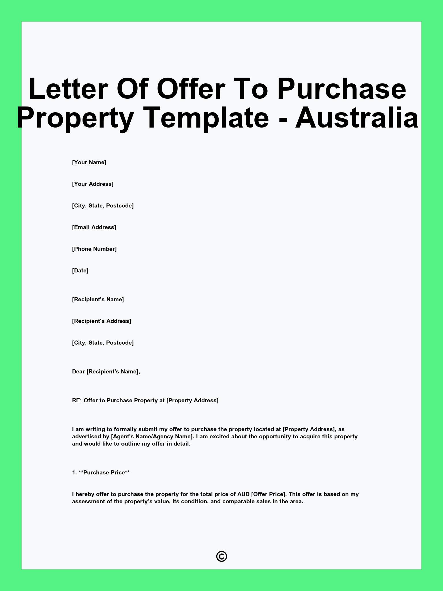 Letter Of Offer To Purchase Property Template - Australia