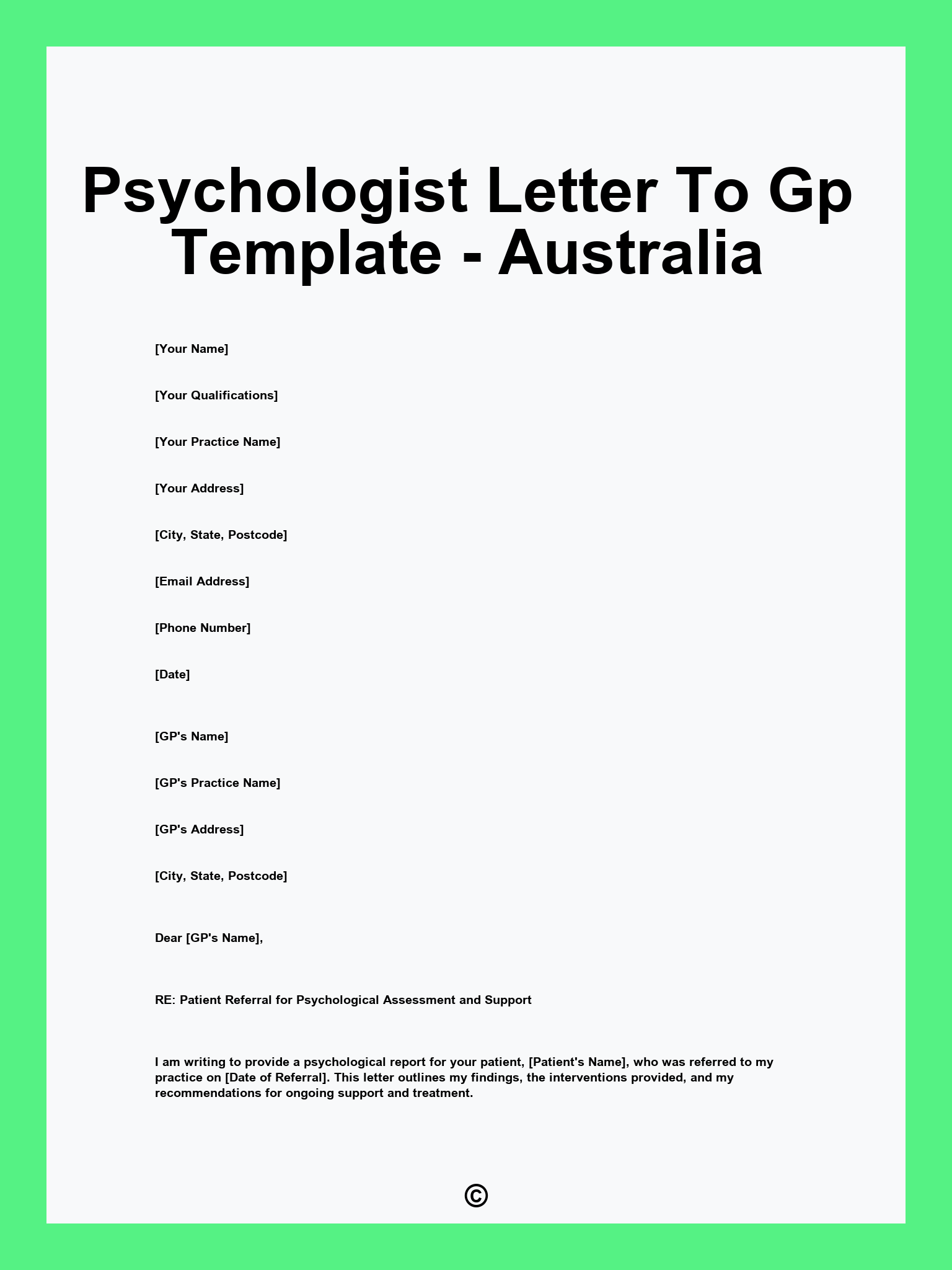 Psychologist Letter To Gp Template - Australia