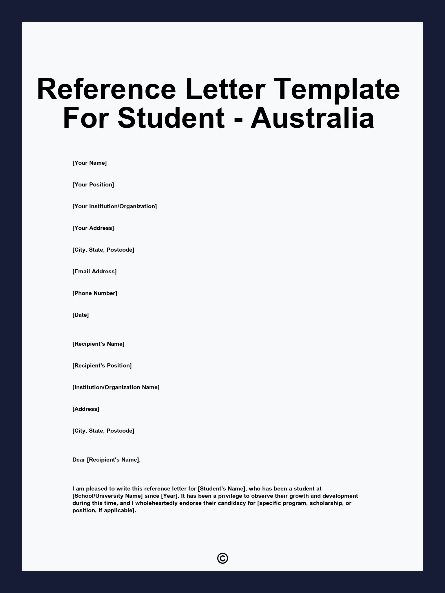 Reference Letter Template For Student - Australia
