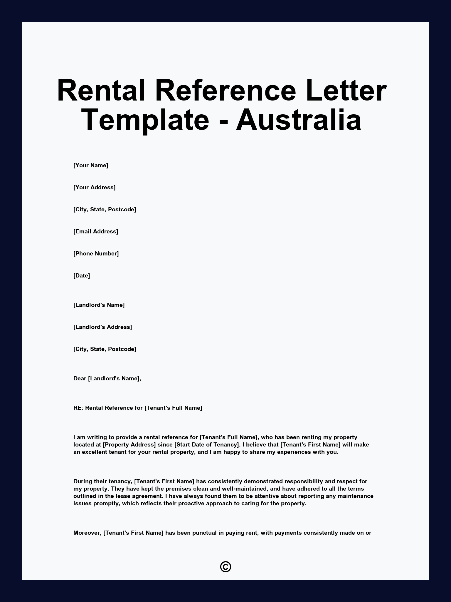 Rental Reference Letter Template - Australia